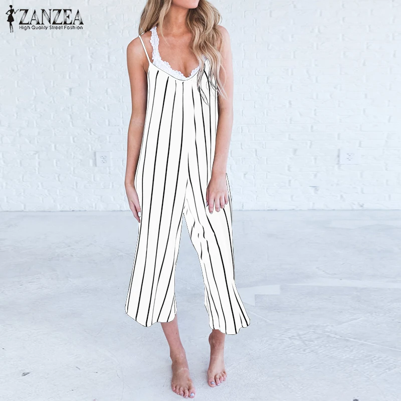 Fashion 2018 Zanzea Women Striped Sleeveless Jumpsuit Summer Strappy V