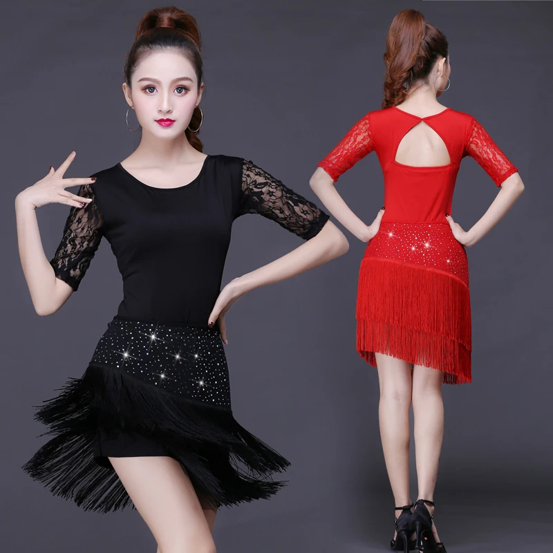 2021 Women Competition Dance Clothes Sequins Costume Set With Sleeves ...
