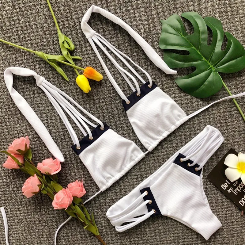 2020 Sexy Bikinis White Push Up Brazillian Swimsuit Women Halter