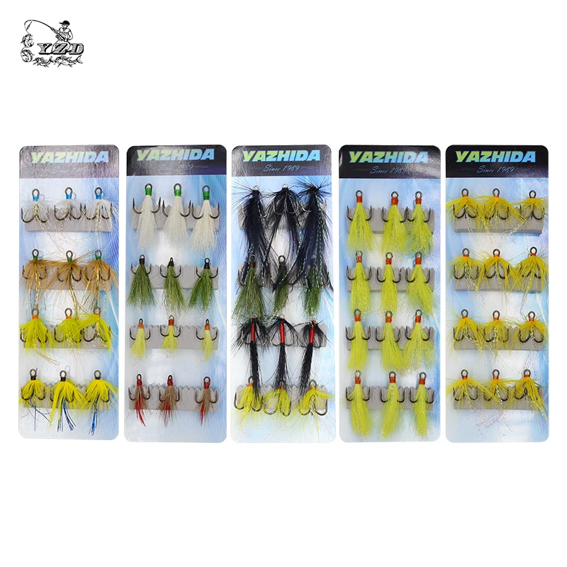 Feather Dressed Round Bend Treble Hook 12pcs Size 4 6 8 10 12 White ...