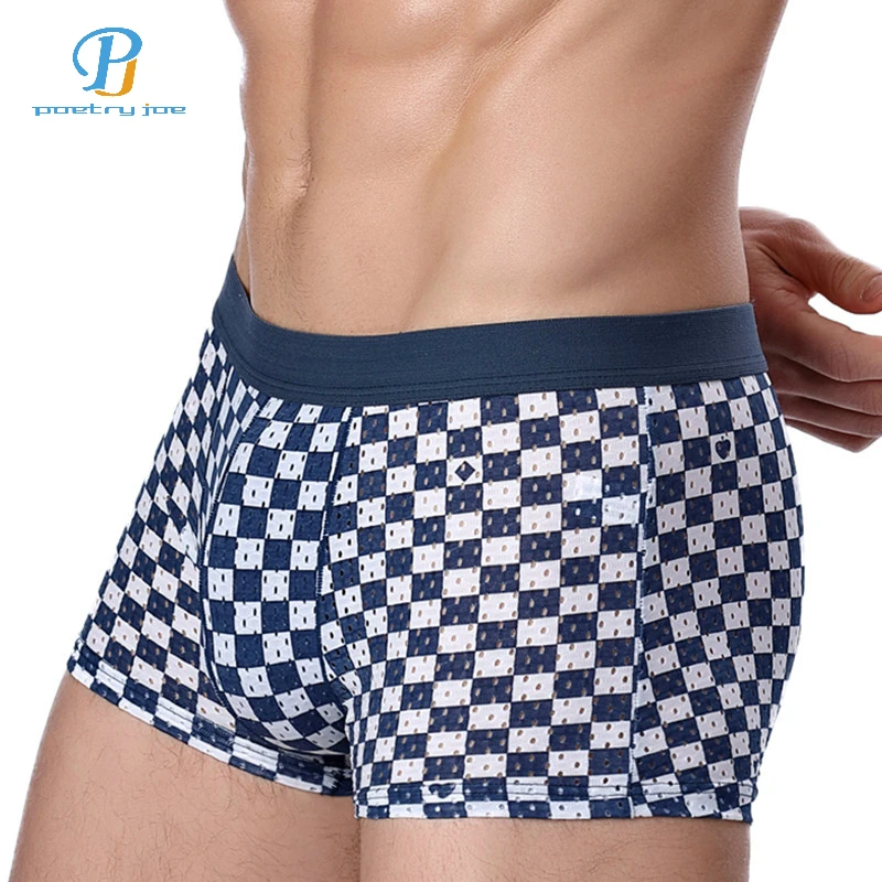 Chenke Hot Underwear Men Boxers Mesh Breathable Underwear Men Boxer Shorts Four Angle Lattice