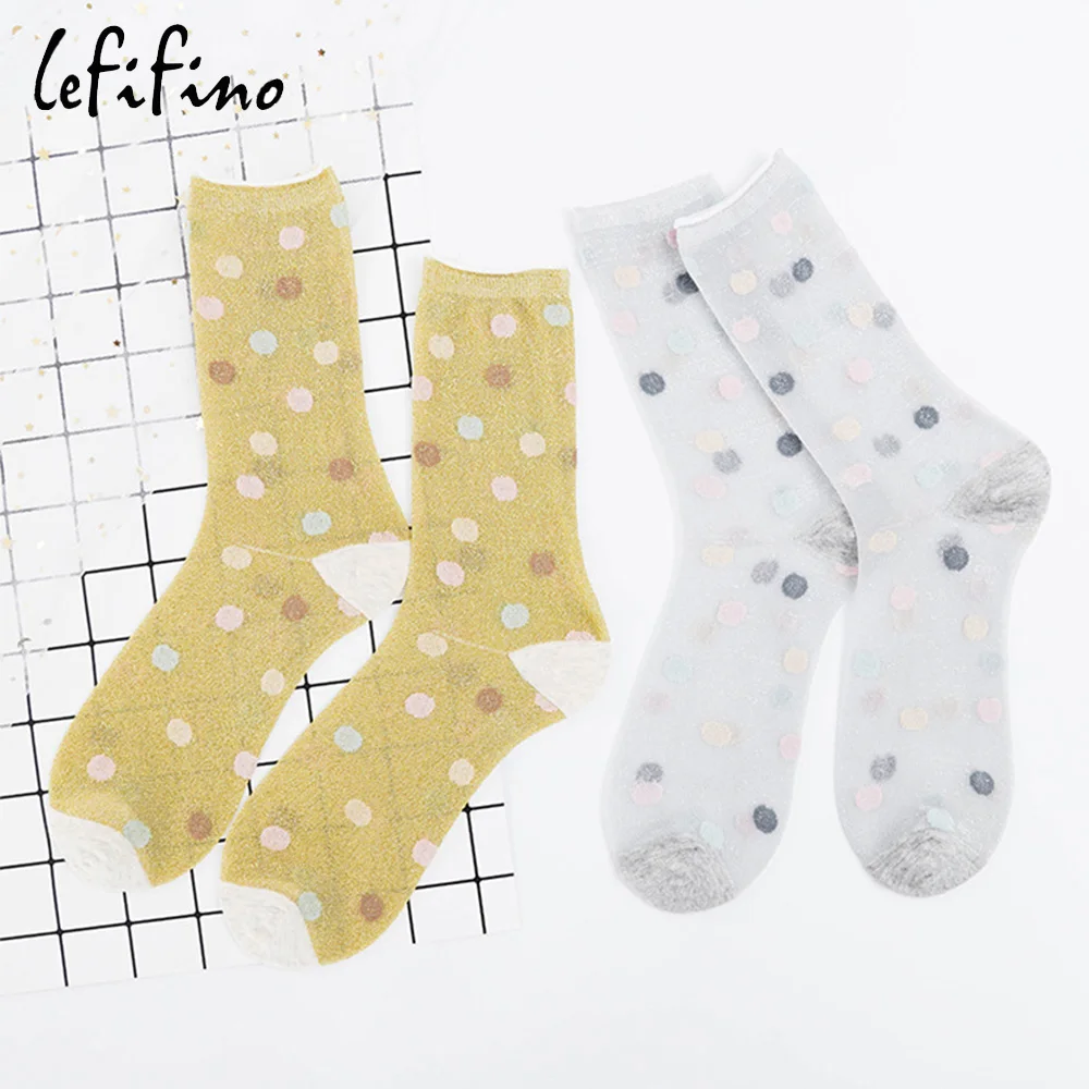 autumn cute women glitter transparent dot socks japanese fashion high ...