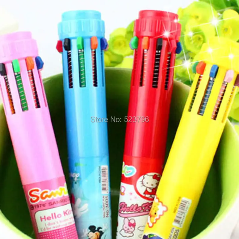 1 pc New Pen 10 Colors Fun Ink Retractable Ballpoint Pen Writing ...