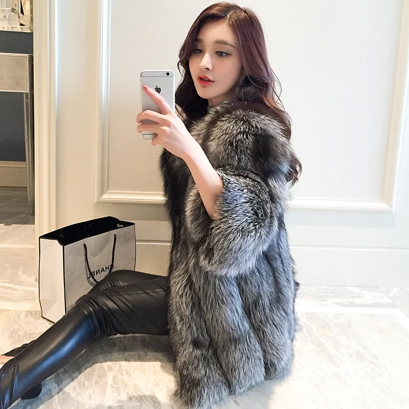 OYCP Hot Silver Fox For Women Real Silver Fox Fur coat New 2018 Winter ...