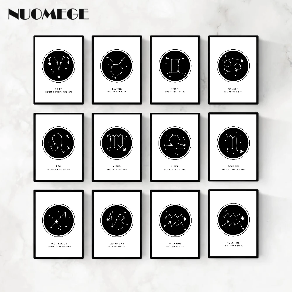 별자리 보육 벽 아트 포스터 인쇄 점성술 로그인 미니멀리스트 기하학 캔버스 페인팅 북유럽 아이 장식 사진그림 And 서예 Aliexpress