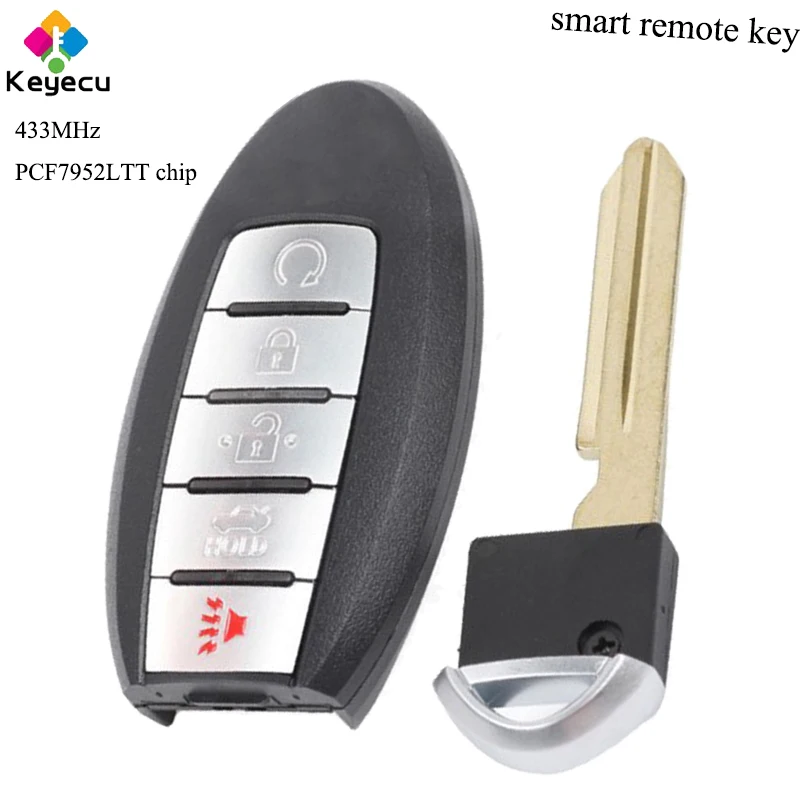 KEYECU Smart Keyless Entry Remote Key 5 Buttons 433MHz PCF7952LTT Chip ...
