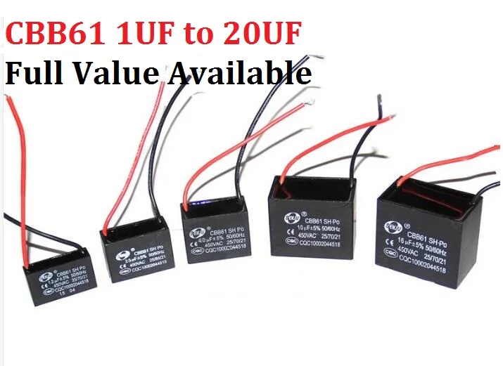 2pcs Cbb61 Fan Capacitor 450v Cbb61 Fan Capacitor 450vac 4.5uf/5uf/6uf ...