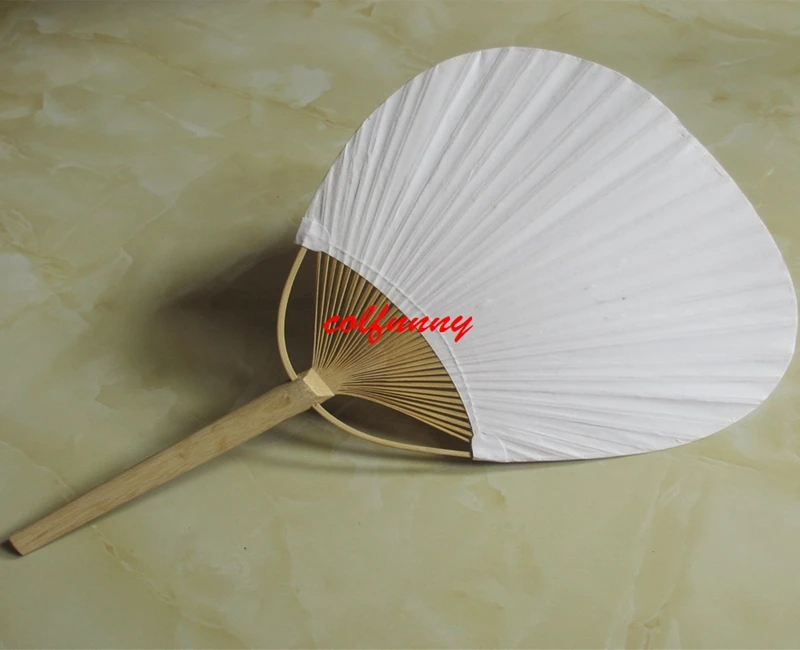 300pcs/lot Fast Shiping White Round Hand Fans With Bamboo Frame And ...