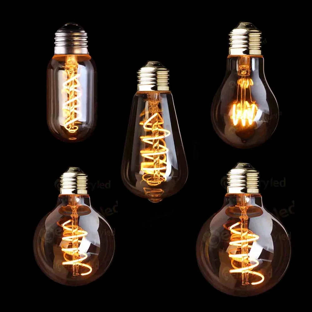 Retro Dimmable LED Edison Bulb E27 3W Gold Spiral Filament ST64 G125 ...
