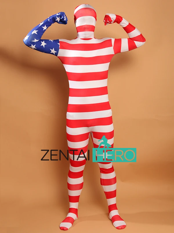 Free Shipping DHL Printing Lycra Spandex American Flag Cosplay Costume ...