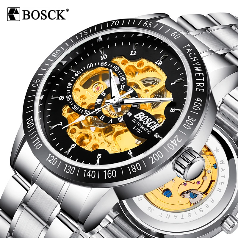 BOSCK Skeleton Automatic Watch Men Waterproof Flying Tourbillon ...
