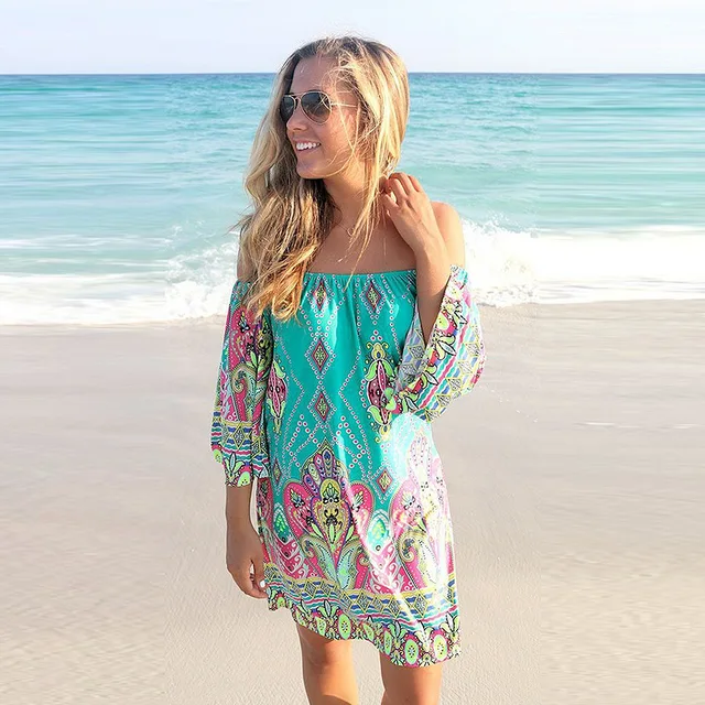 Women Sexy Summer Beach Dress Plus Size Off Shoulder Bohemian Beach ...