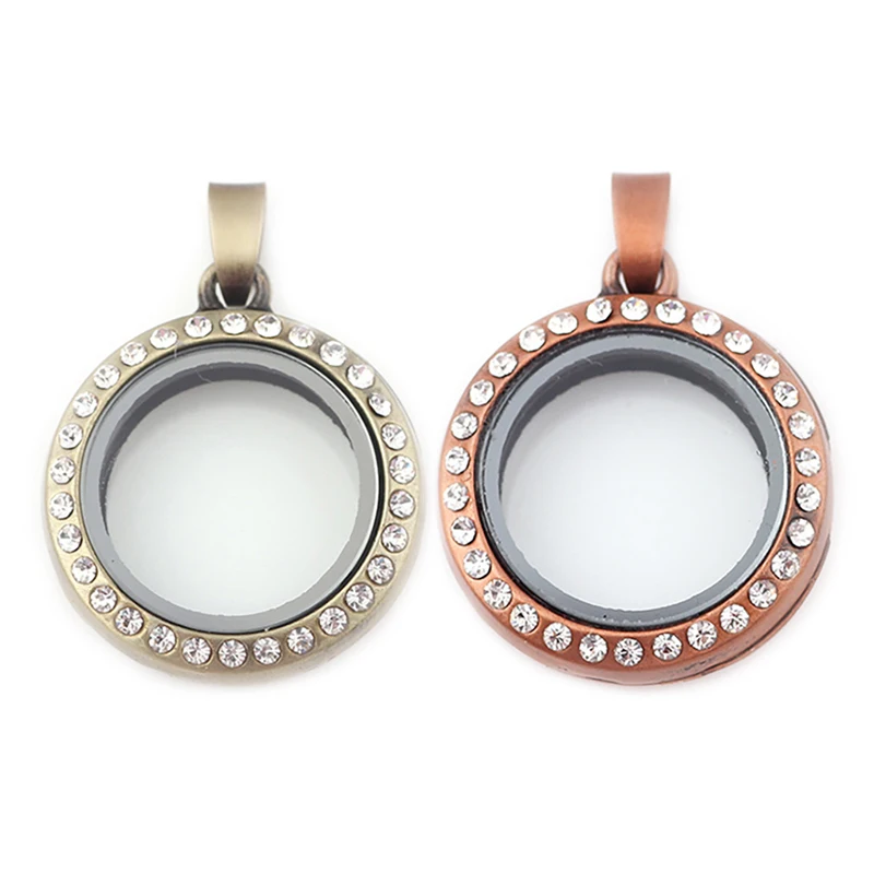 10pcs Newest 25mm Rhinestone Round Ancient bronze copper Floating ...