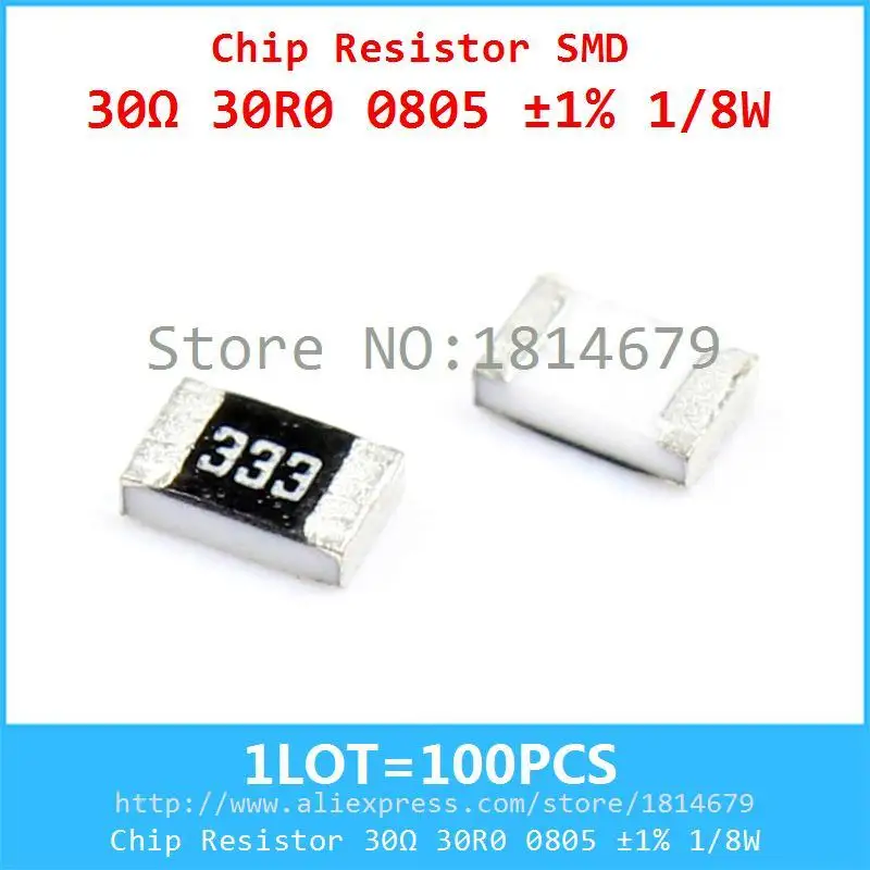 1LOT=100PCS Chip Resistor 30ohm 30R0 0805 1% 1/8W 0.125W Package0805 ...