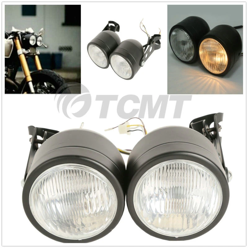 Motorcycle Twin Front Headlight Lamp W/ Bracket For Harley Street Fat ...