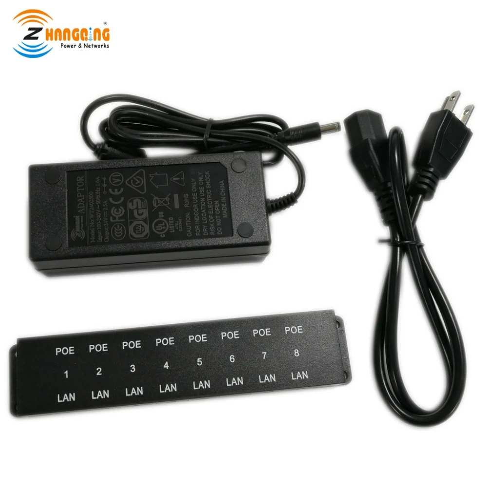 Midspan 24V60W แหล่งจ่ายไฟ 8 พอร์ต passive POE injector Power over ...