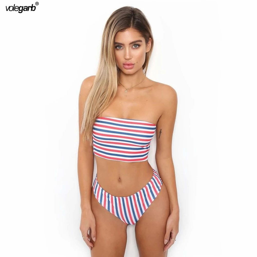 Volegarb Vacation Swimsuit Bikini Beach Sunbathing Vintage Stripe