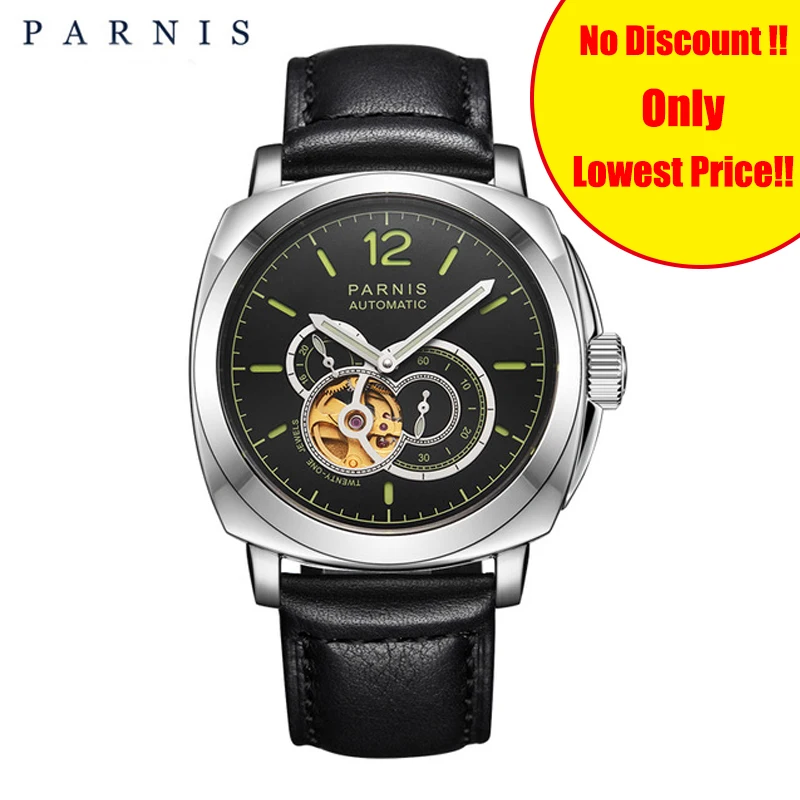 Parnis Skeleton Watches Mens Automatic Watch Mechanical 44mm Military ...