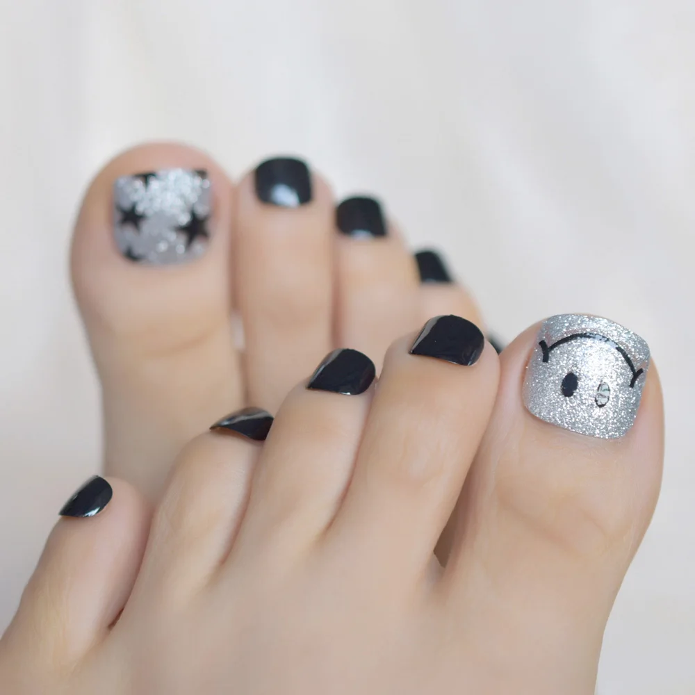 Silver And Black Toenails
