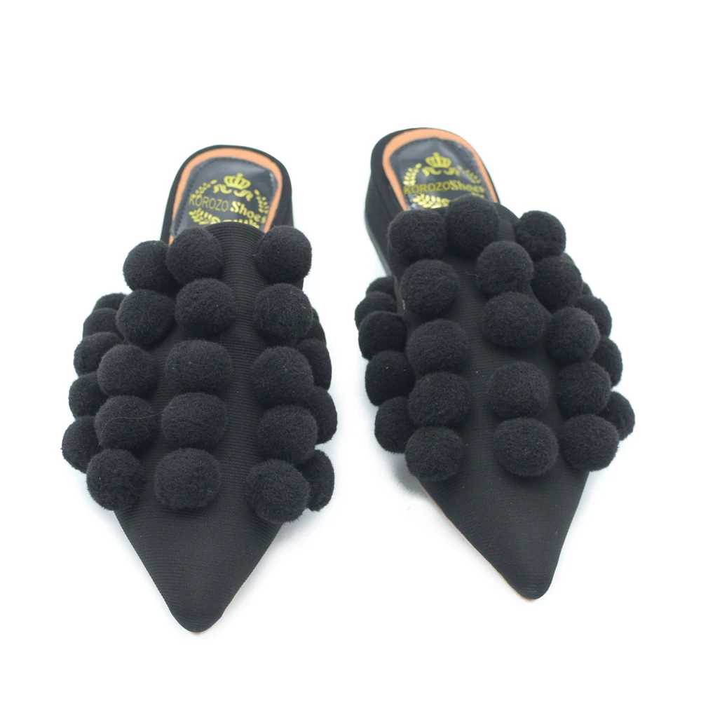 Women Pompom Pointed Toe Mules Fur Slides Slipony Mule Chiara Ferragni ...