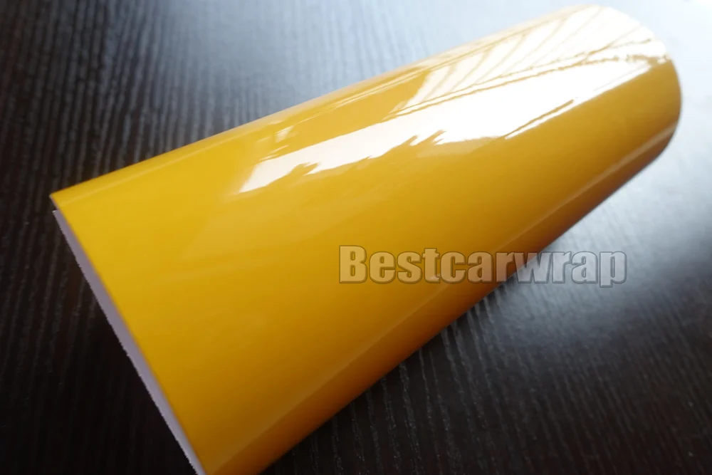 Ultra 3 Layers Glossy Yellow Vinyl Wrap With High Gloss Shiny Car Wrap ...