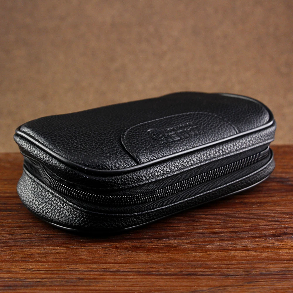 Classic Zipper Smoking Bag Black Lichee Pattern Leather Bag for 2 Pipes ...