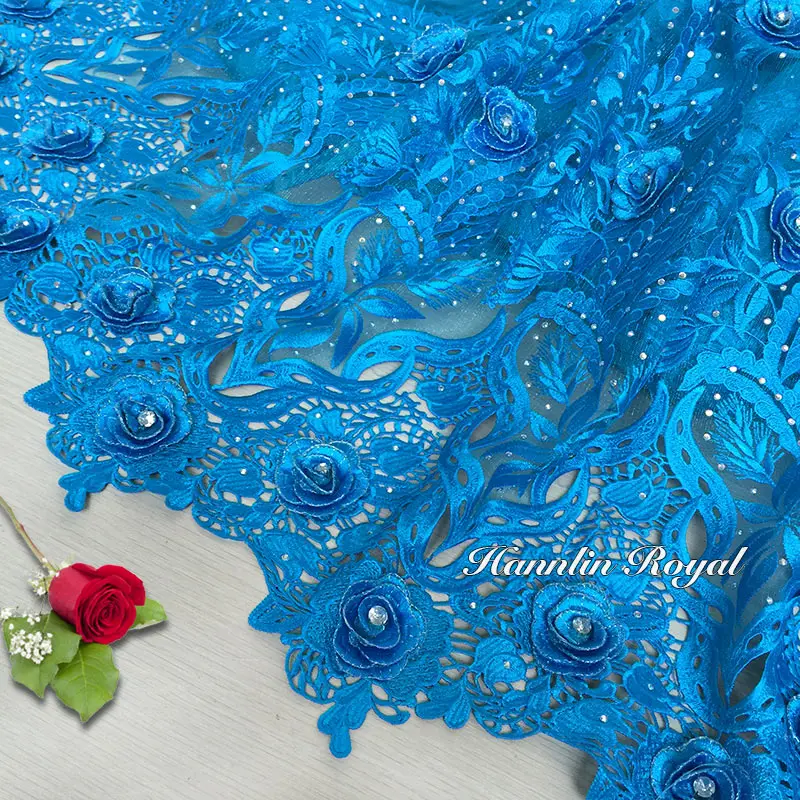 plain Turquoise blue African lace sewing tulle fabric french lace ...