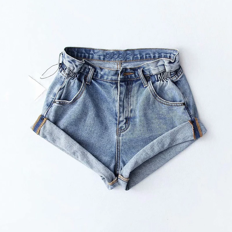 Summer 2018 Women Pleat Curling Shorts Denim Hot Shorts Female Denim