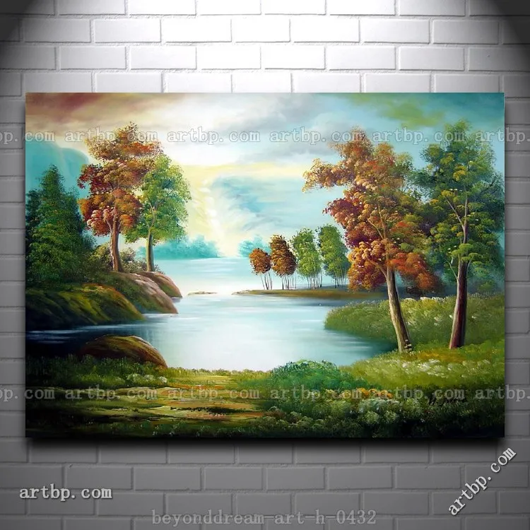 Peaceful Lake View In Spring Oil Painting Naturalism Landscape River ...