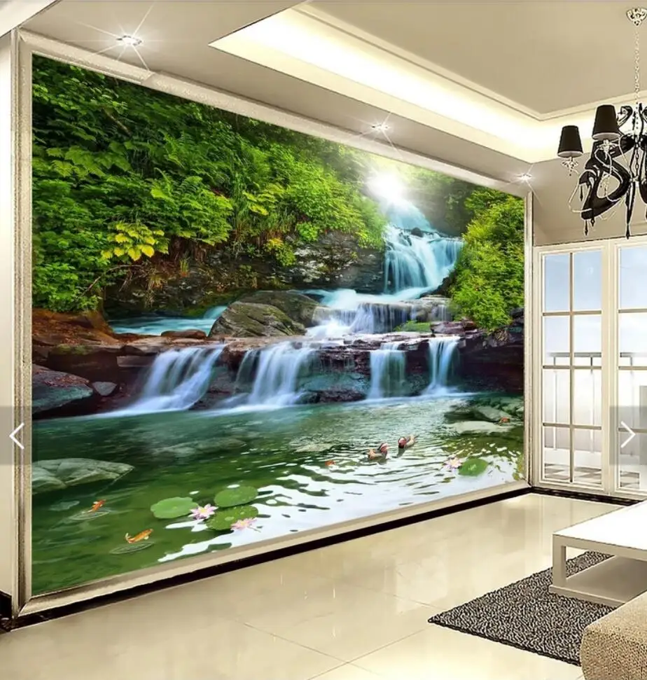 Original Forest Waterfall Wall Mural Photo Wallpaper Living Room ...