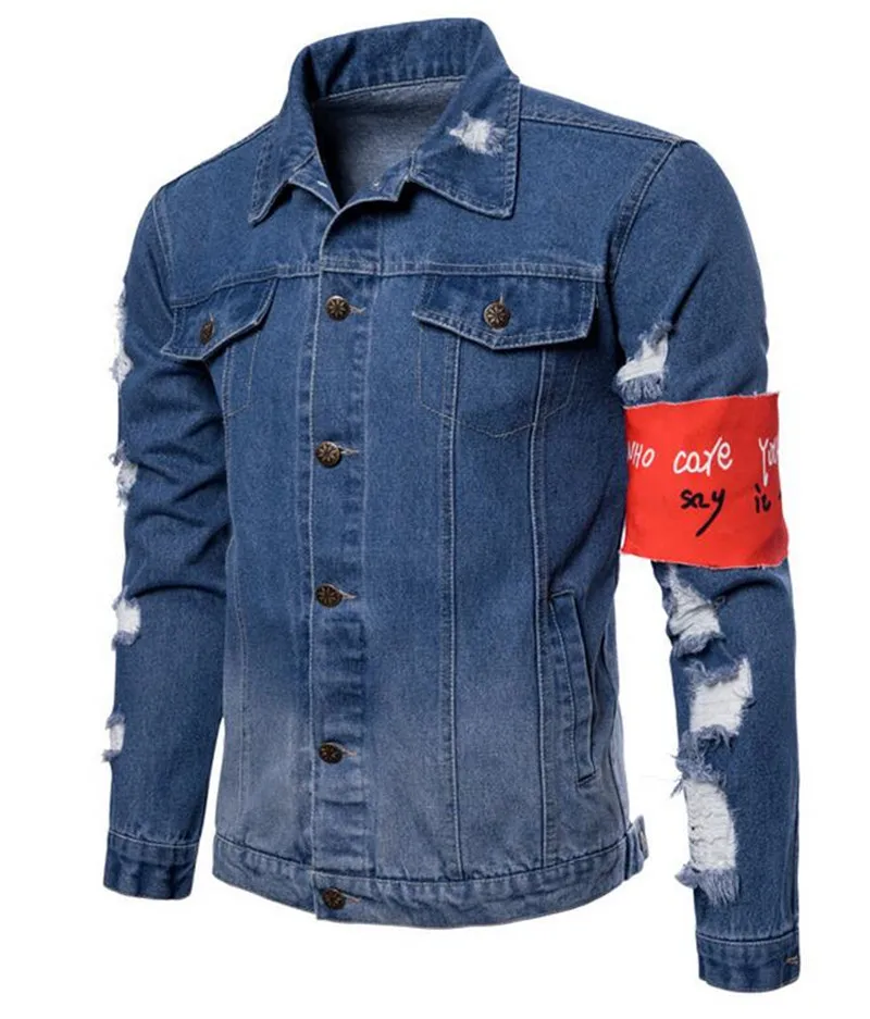 MORUANCLE New Fashion Hi Street Mens Ripped Denim Jackets With Holes ...