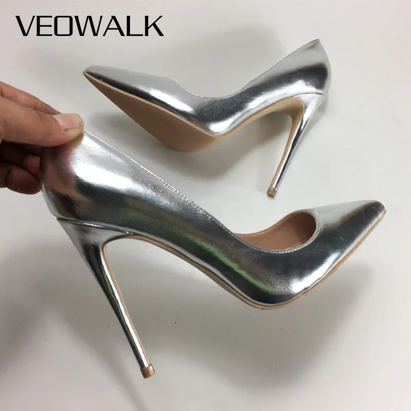 Veowalk-Silber-Matte-Frauen-Sexy-Stilettos-Pumpen-8cm-10cm-12cm-Spitz ...