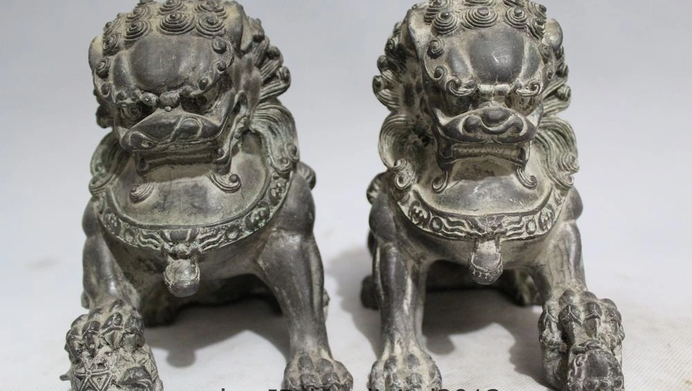 China FengShui Bronce Fu Foo Perro Guardián León Niños Jugar Bola ...