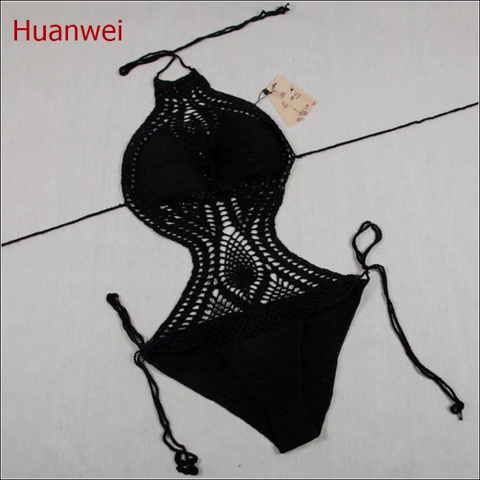 Crochet Swimwear Sexy Swim Suit Women 2016 new solid black One Piece ...