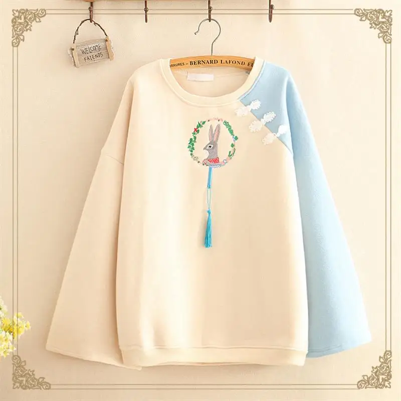 Harajuku Sweet Fleeced Sweatshirts Women Autumn Winter Cute Tops