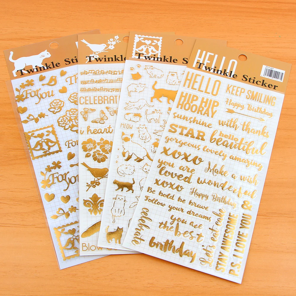 4 Sheets/lot DIY Cute Vintage Gilding Stickers Planner Sticker ...