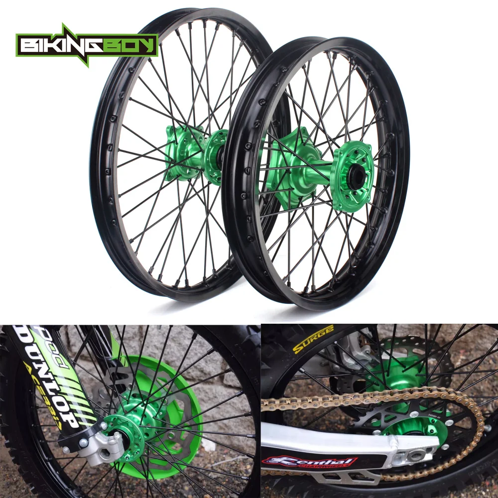 BIKINGBOY 21" 19" Front Rear Wheel Rim Green Hub For KAWASAKI KX 125 ...