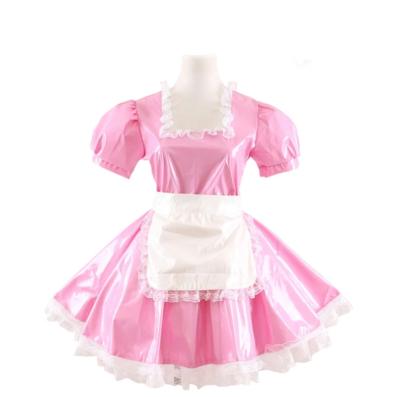 Sissy-vestido-de-empregada-vestido-de-pvc-rosa-uniforme-coaplay ...