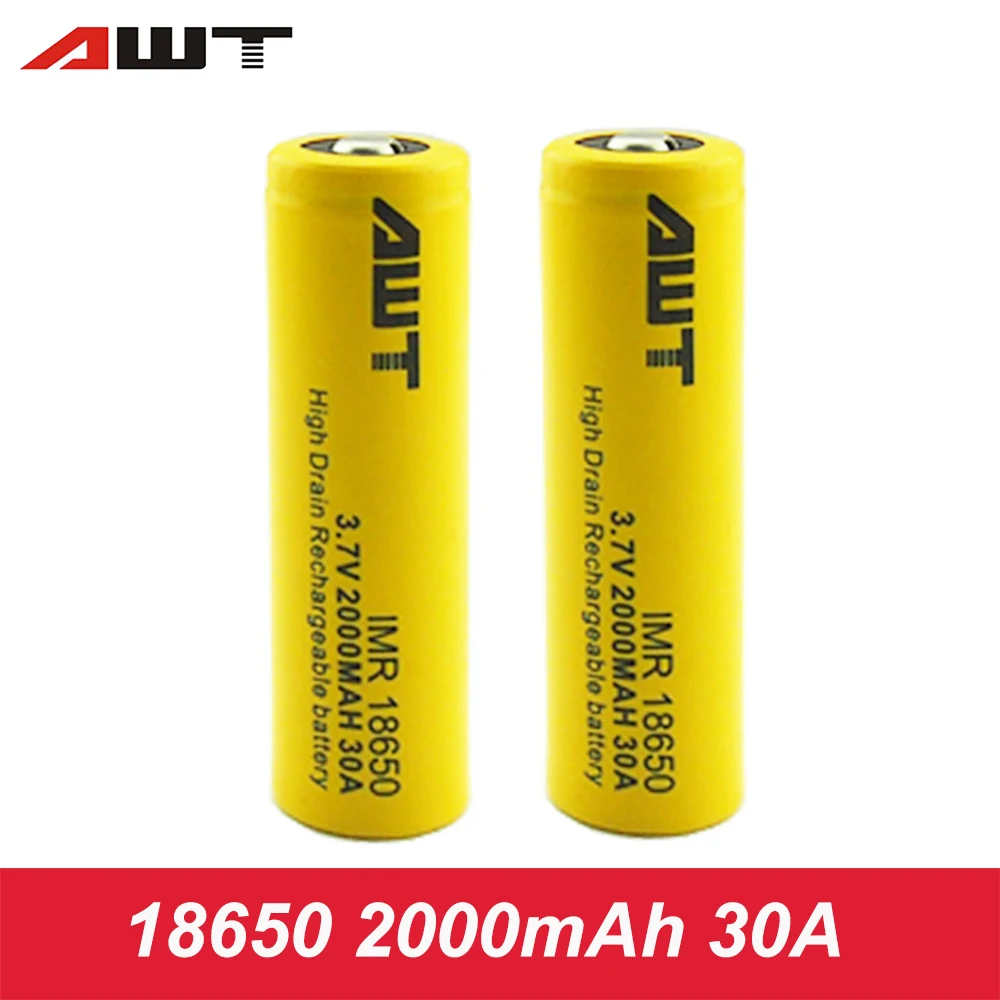 Vape 18650 Battery 2000mAh 30A Rechargeable Battery AWT Li ion Battery ...