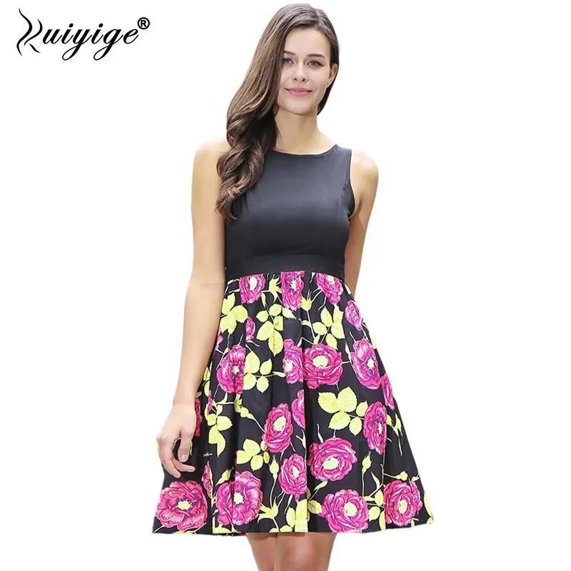Ruiyige Audrey Hepburn Style 1950s 60s Dresses Summer Sleeveless Dress