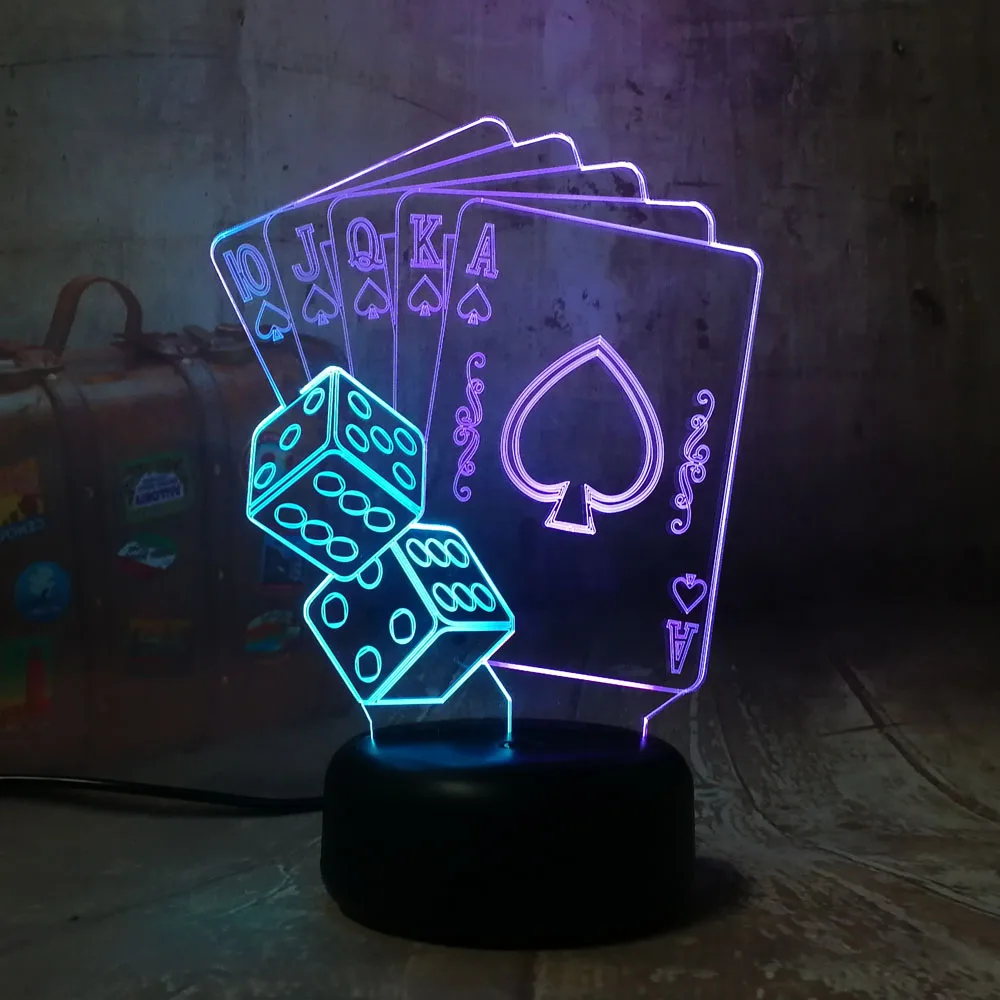 Novelty Poker Playing Card 3d Led Rgb 7 Mixed Dual Color Night Light ...
