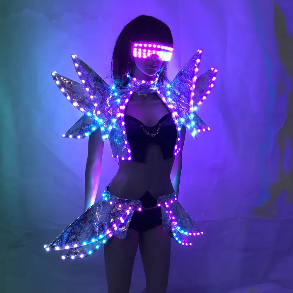 Trajes Led A Todo Color Luz Colorida Rgb Falda Para Mujer Barra De Dj Lleva Led Sujetador