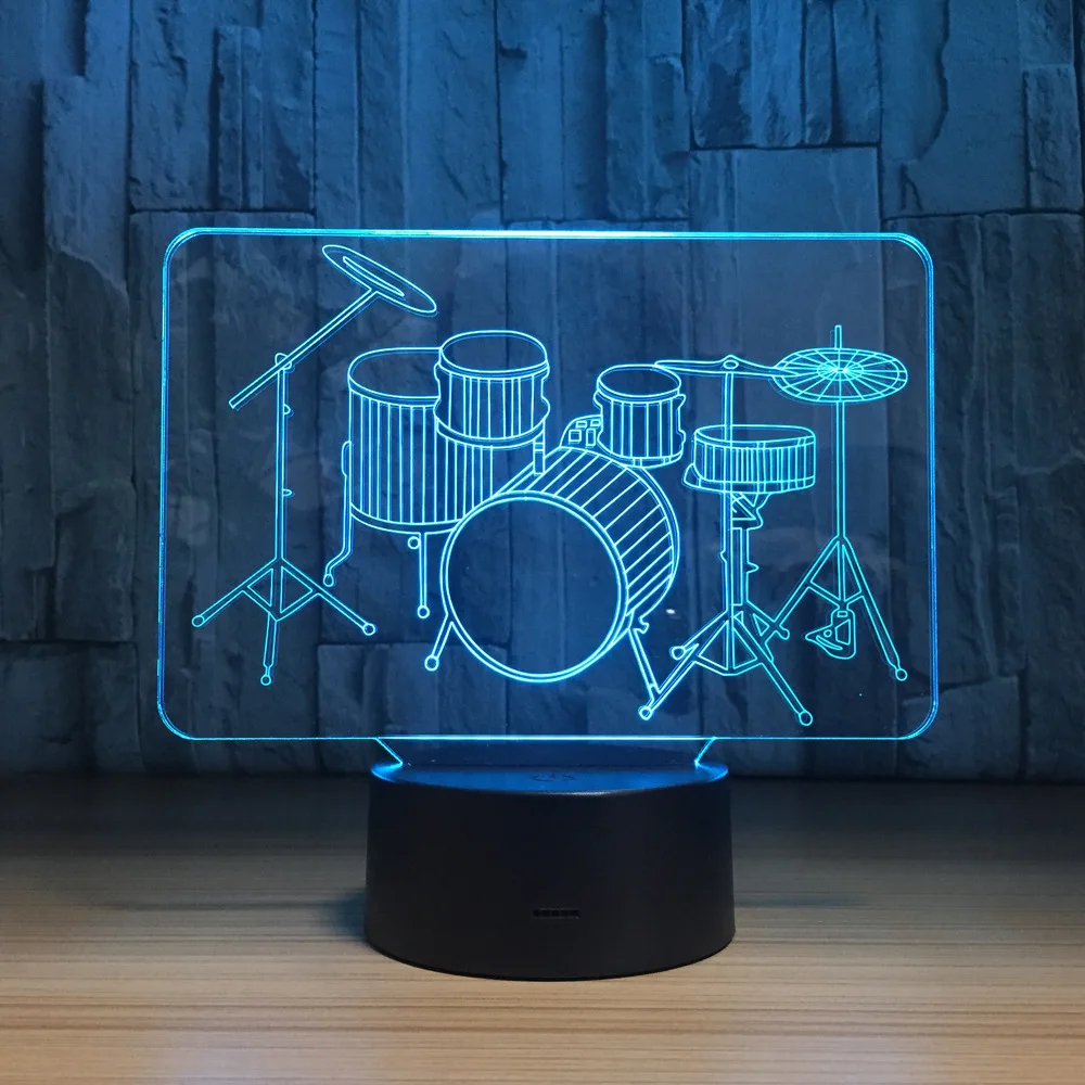 Drum Set 3D Night Light LED Touch Musical Instruments Table Lamp 7 ...