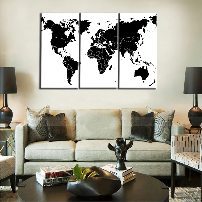 Impresión Digital de 3 paneles, mapa del mundo abstracto en blanco y ...