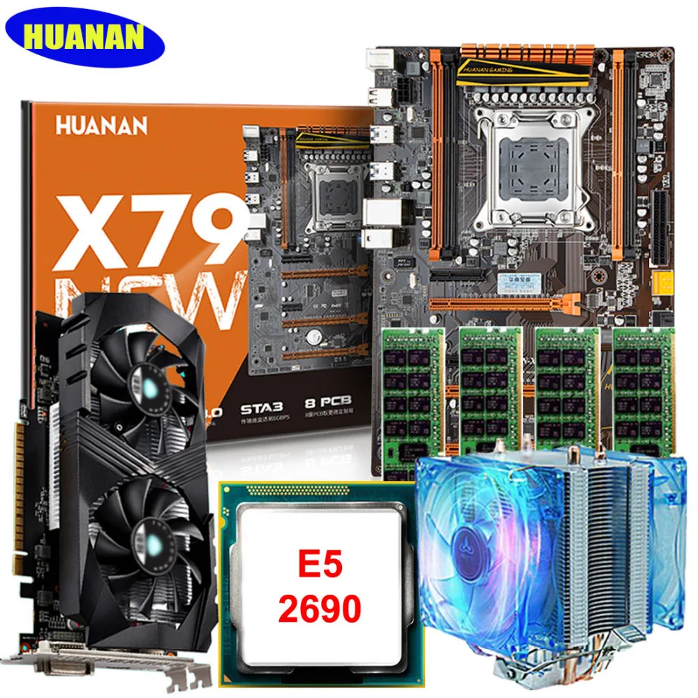 Marca huanan X79 Deluxe placa madre de juego conjunto con CPU cooler E5 2690 C2 Ram 64G DDR3 ...