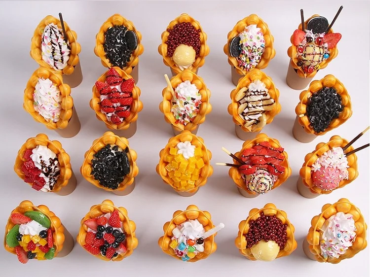 Simulation egg waffle model display, fake food eggettes puff egg bubble ...