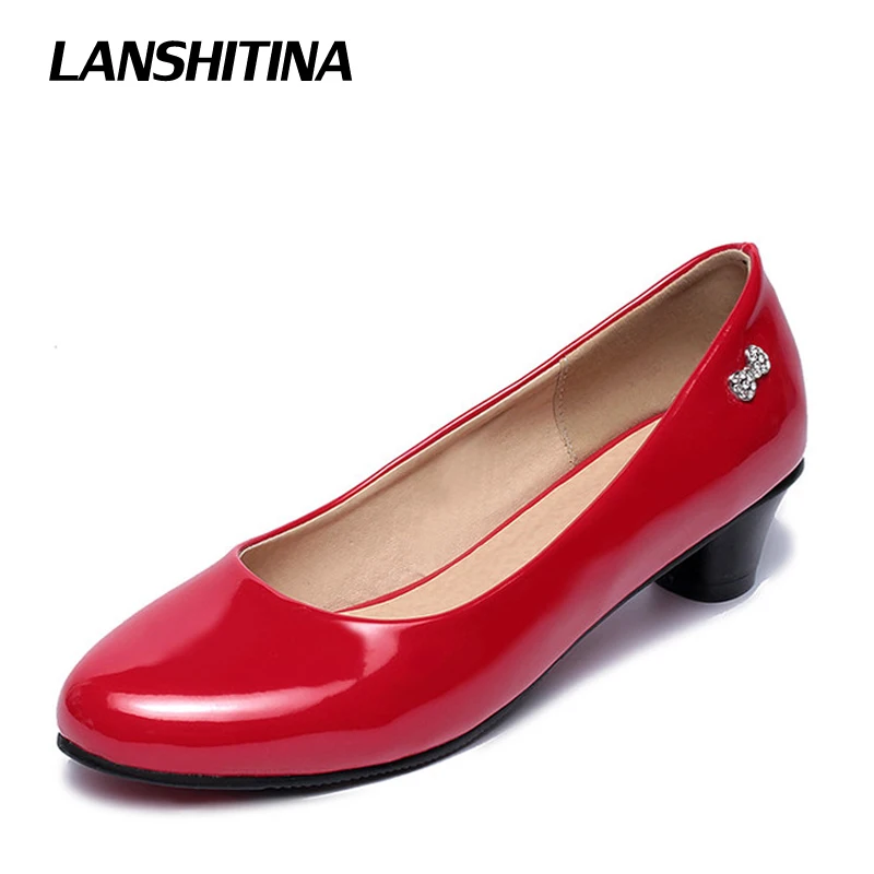 Size 31 43 Women Low Heels Shoes Round Toe Pumps Casual Pump Red Patent ...