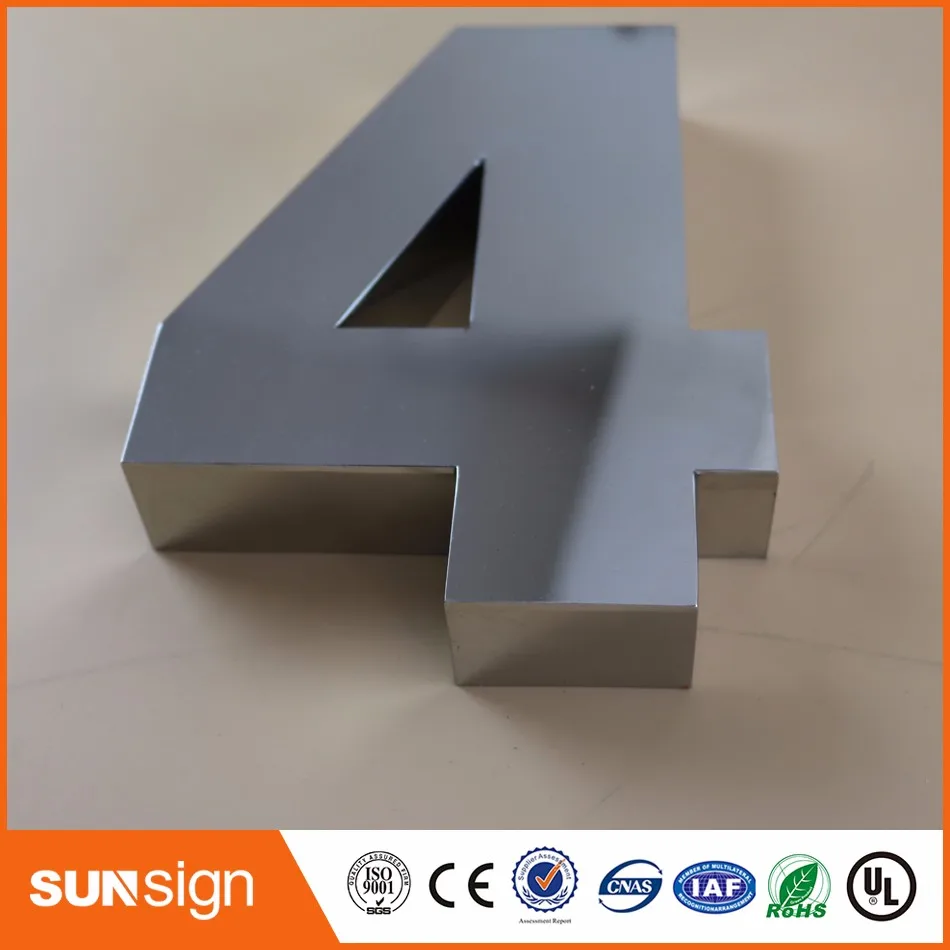 H 15cm 0 9 Modern 3D House Numbers 3D mirror polished stainless steel ...