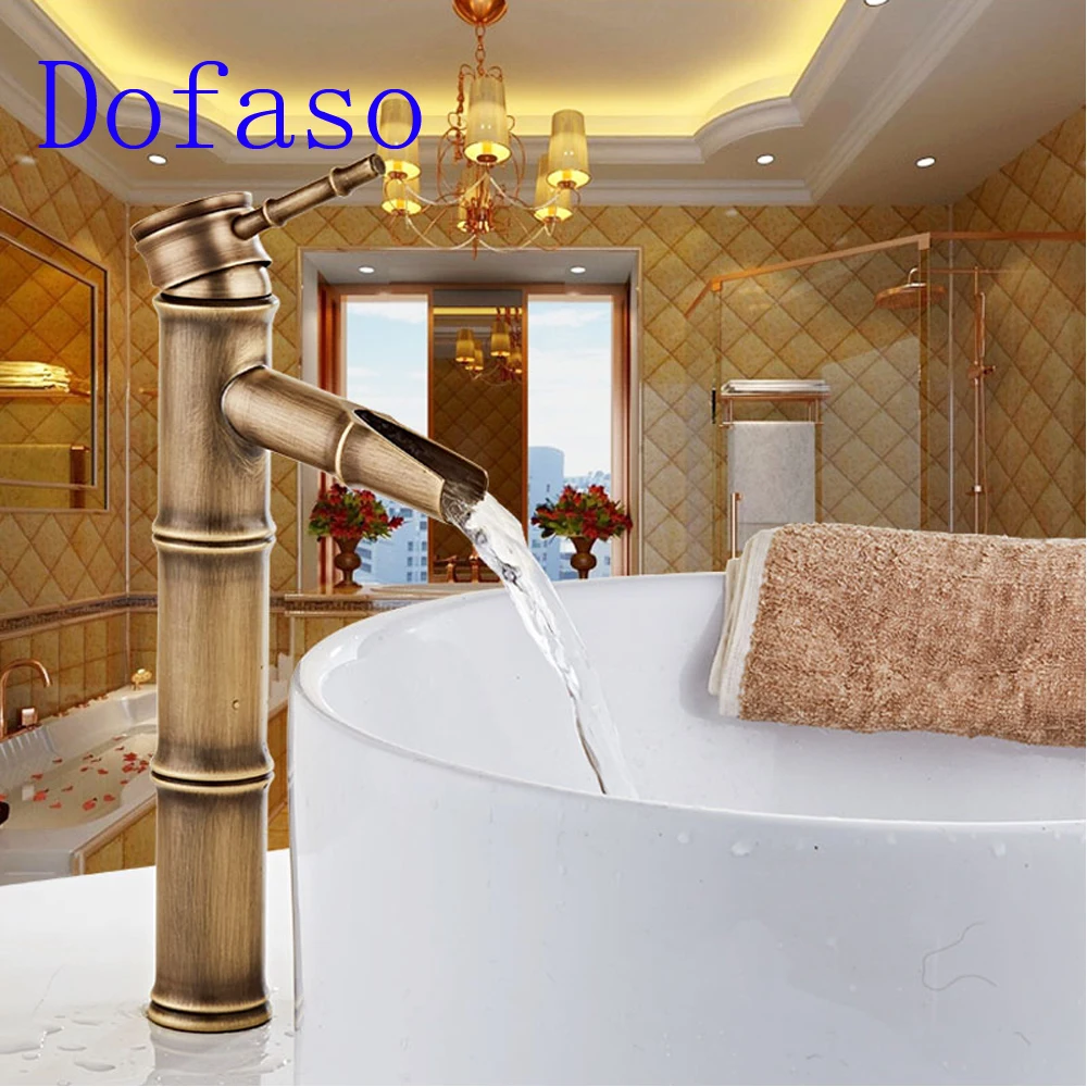 Dofaso Bathroom Bamboo Faucet Antique Finish Copper Deck Mounted hot ...
