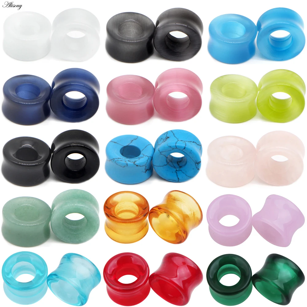 1pc Stone Glass Ear Tunnel Plugs Mixed Style Hollow Single Flared Ear ...